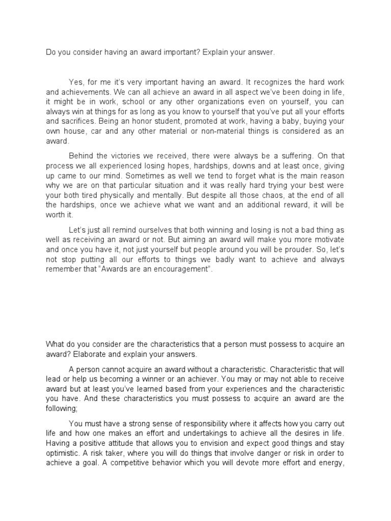 Importance of Awards and Key Traits | PDF | Feeling | Risk