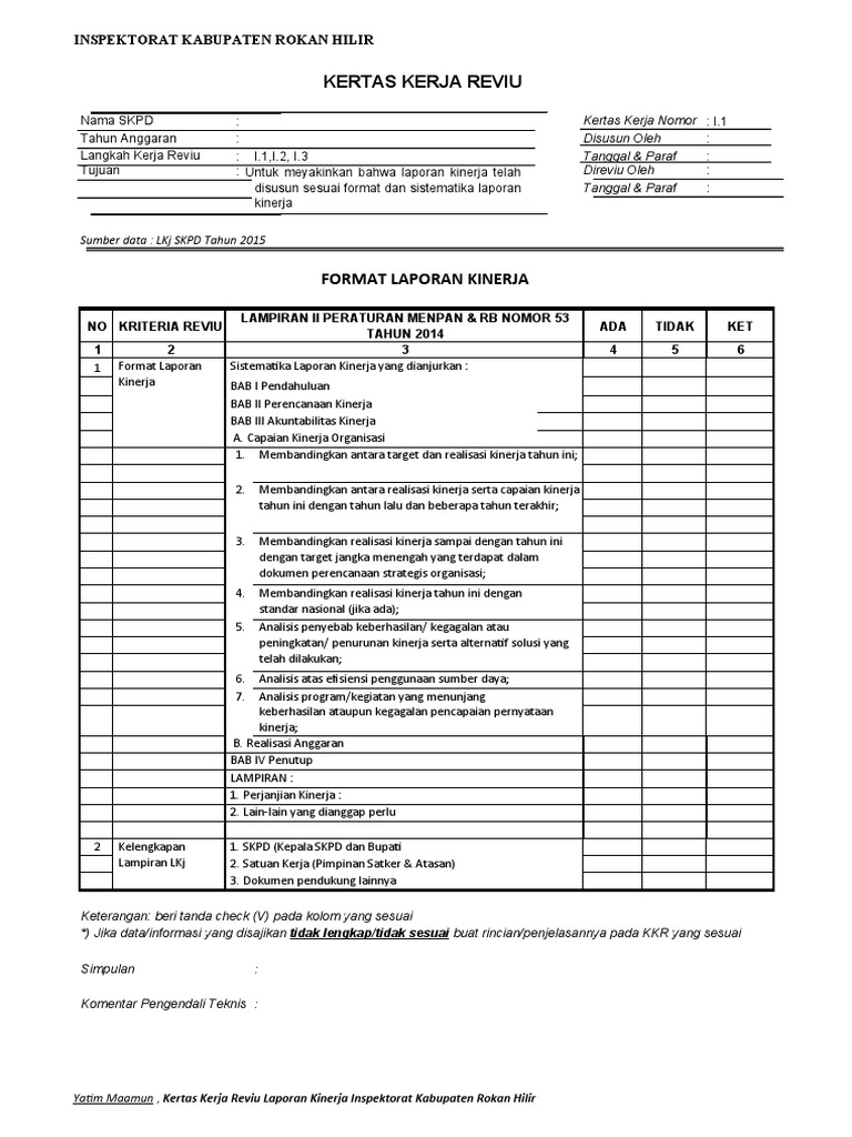Kertas Kerja Reviu Format Laporan Kinerja | PDF