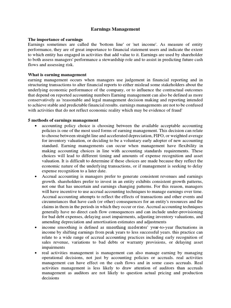 Understanding Earnings Management | PDF | Valuation (Finance ...