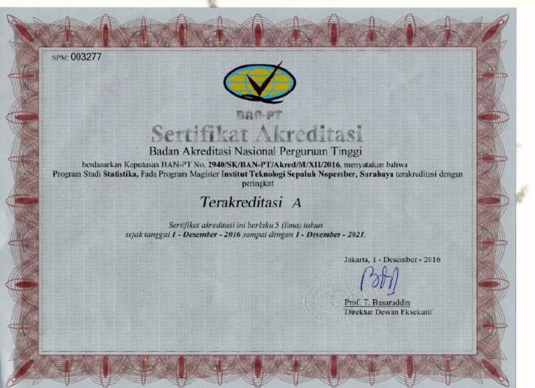 Akreditasi Statistika Its 2016 - 2021 | PDF
