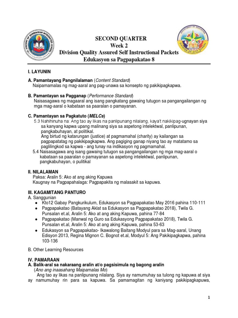 Second Quarter Week 2 Division Quality Assured Self Instructional ...