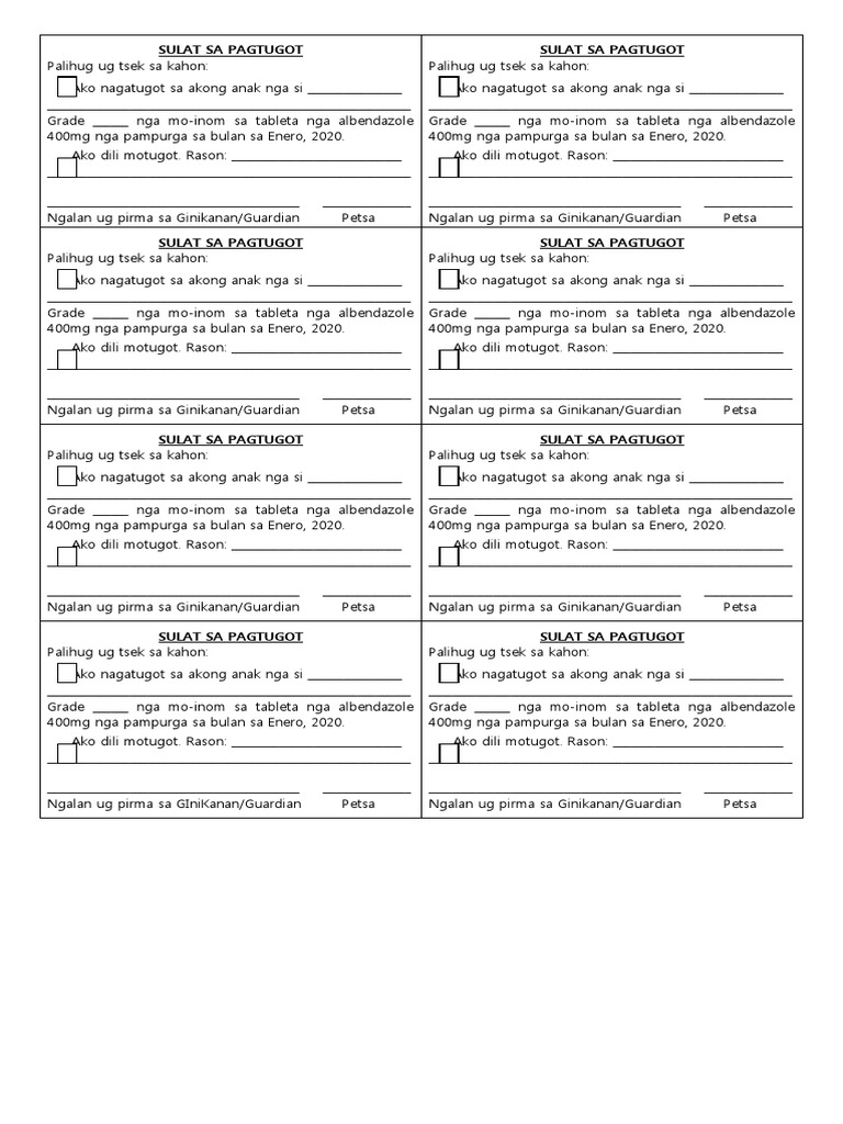 Sulat Sa Pagtugot - Consent Deworming | PDF