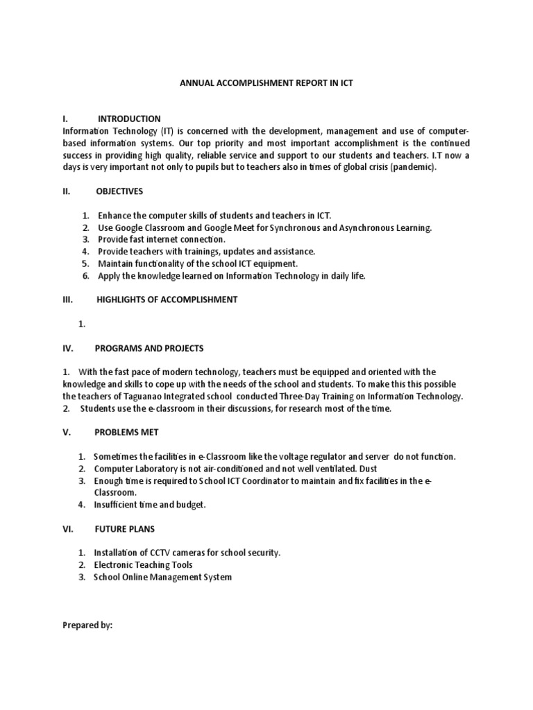 Annual Accomplishment Report in Ict | PDF | Technology & Engineering