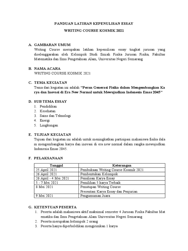 Buku Panduan Writing Course KOSMIK 2021 | PDF
