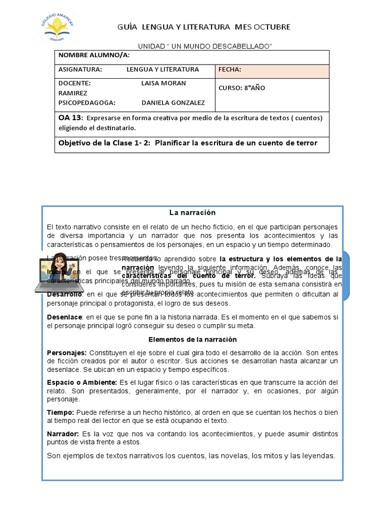 Guia 1, 2, 3 Oa13.Escritura de Un Cuento de Terror Completa | PDF ...