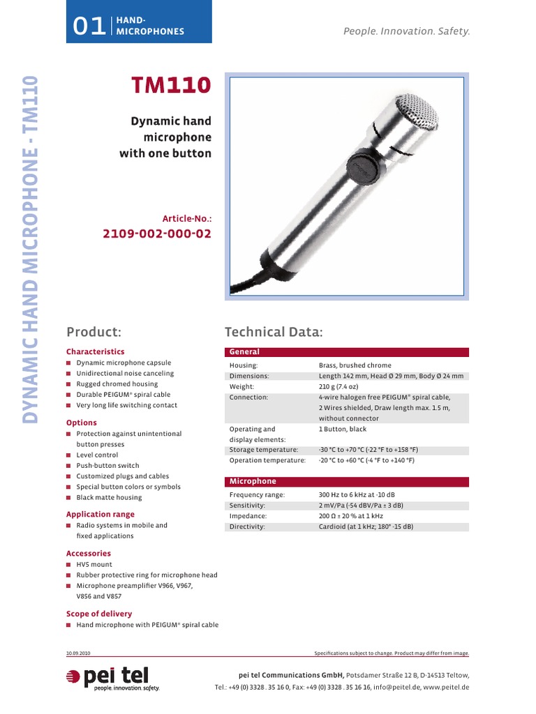 Microphone Peiker TM110 2109-002-000-02 EN | PDF | Microphone ...