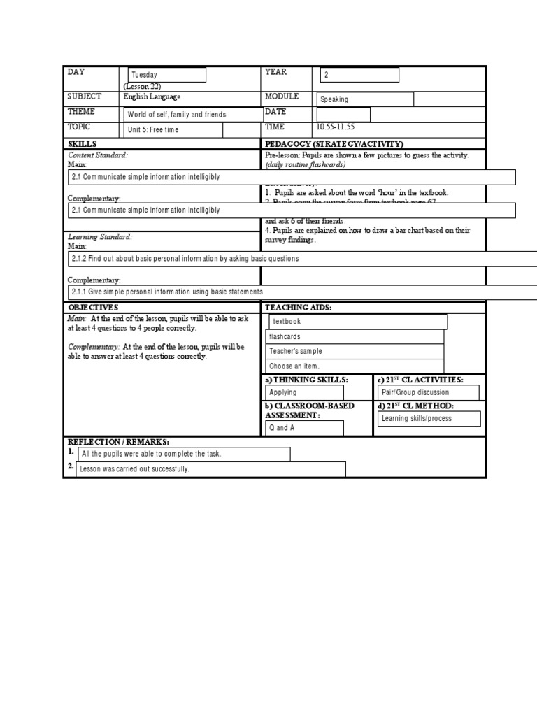 Free Time Survey and Bar Chart Lesson | PDF | Teachers | Pedagogy