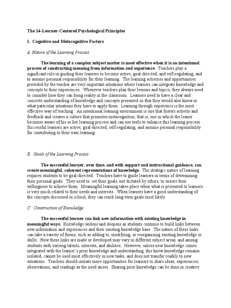 The 14 Learner Centered Principles | PDF | Motivational | Motivation