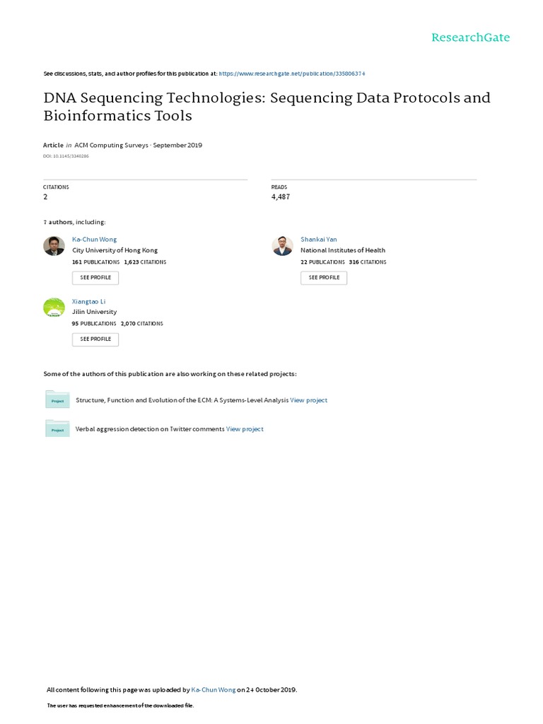 DNA Sequencing Technologies: Sequencing Data Protocols and ...