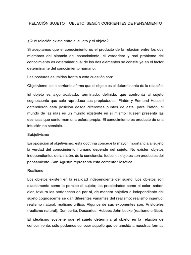 Relación Sujeto Objeto | Descargar gratis PDF | Realismo filosófico ...