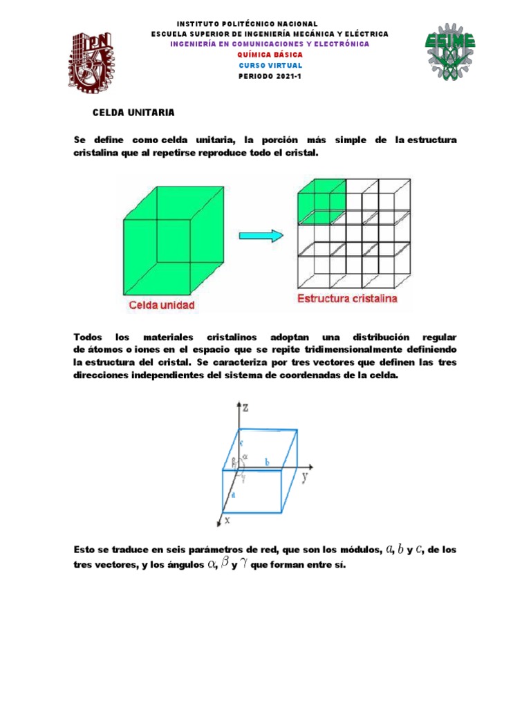 Celdas Unitarias y Redes de Bravais | PDF | Estructura cristalina ...