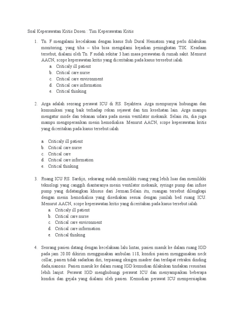 Soal Keperawatan Kritis | PDF | Sains & Matematika