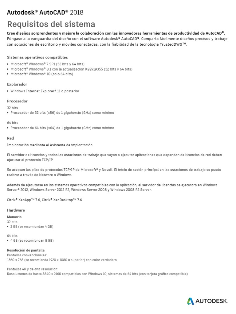 AutoCAD 2018 System Requirements-ES-LA | PDF | Cad automático ...