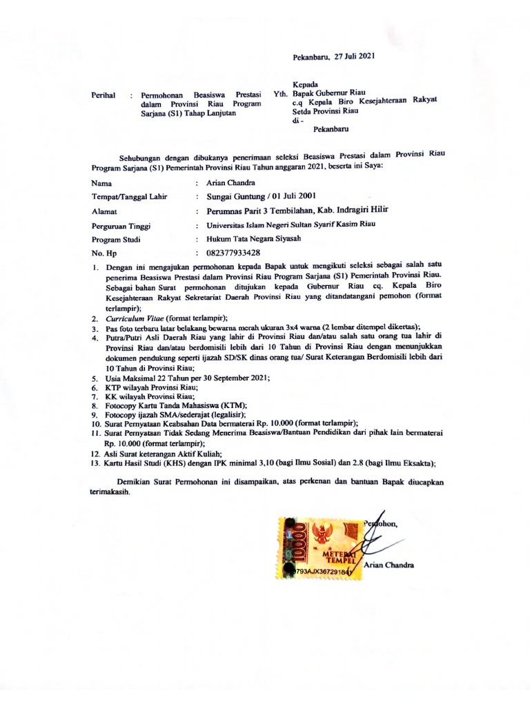 Surat Permohonan KPD Gubernur | PDF