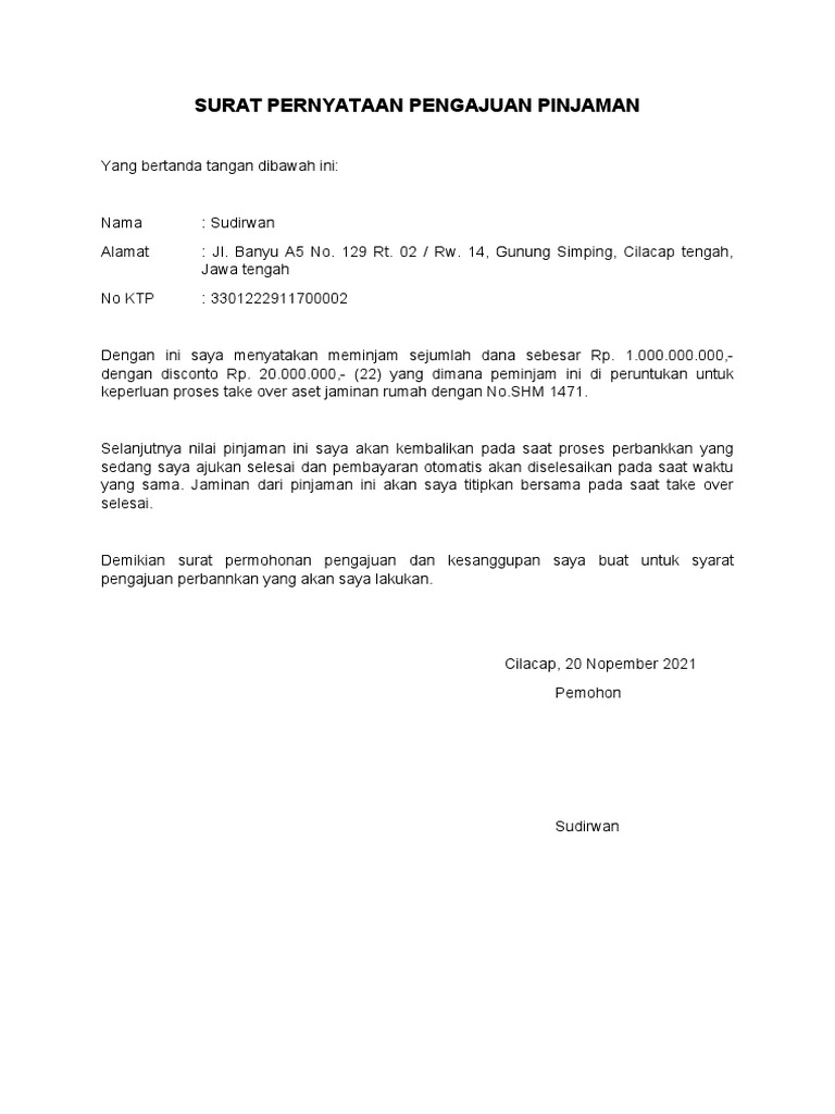 Surat Pernyataan Pinjaman Pengajuan | PDF