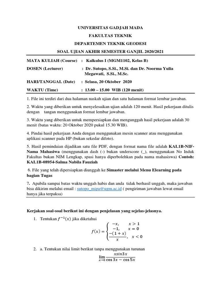 Uts Kalkulus 2020 | PDF