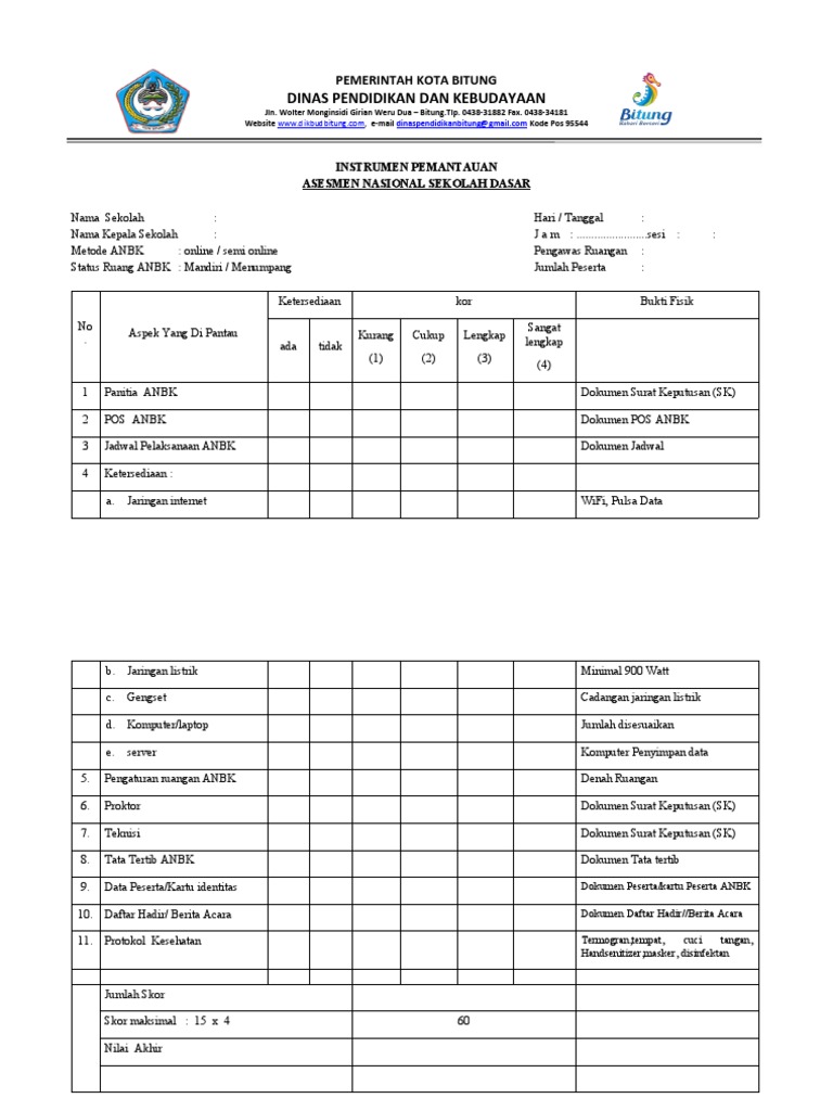 Instrumen Pemantauan ANBK | PDF