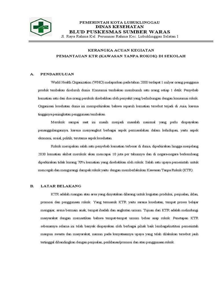 Kak Pemantauan Dan Pembinaan KTR Di Sekolah | PDF