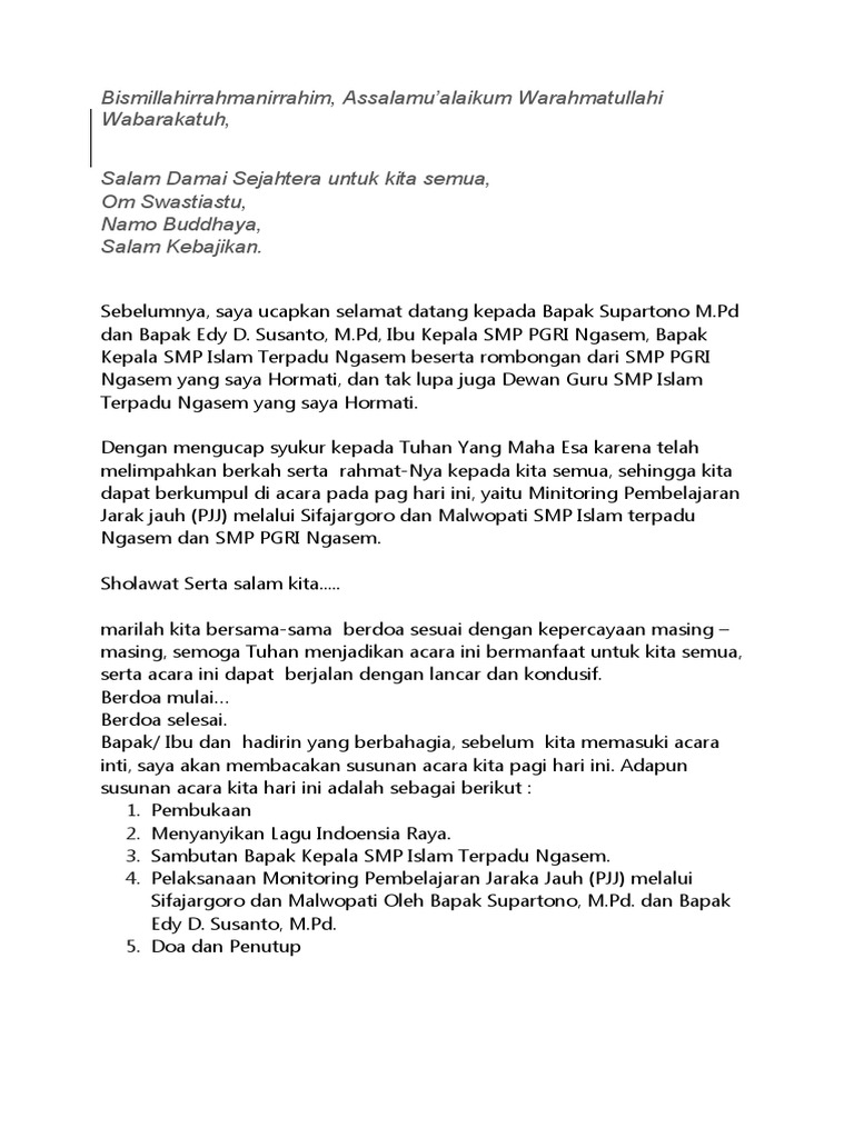 Teks MC Rapat Dinas Sekolah | PDF
