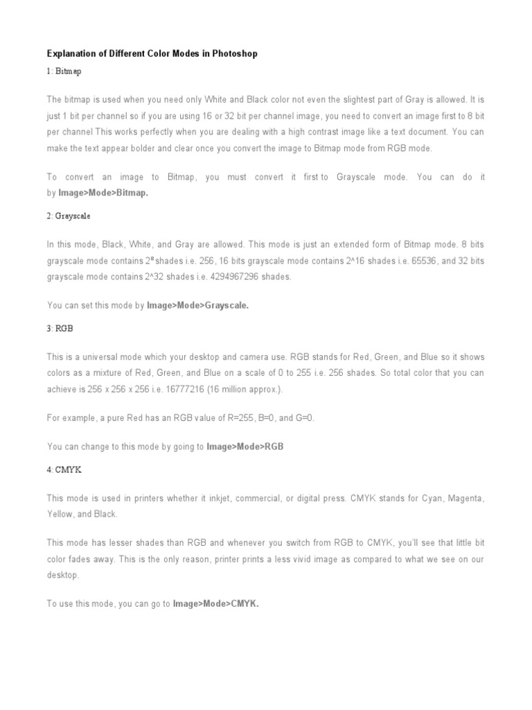 1: Bitmap: Explanation of Different Color Modes in Photoshop | PDF ...