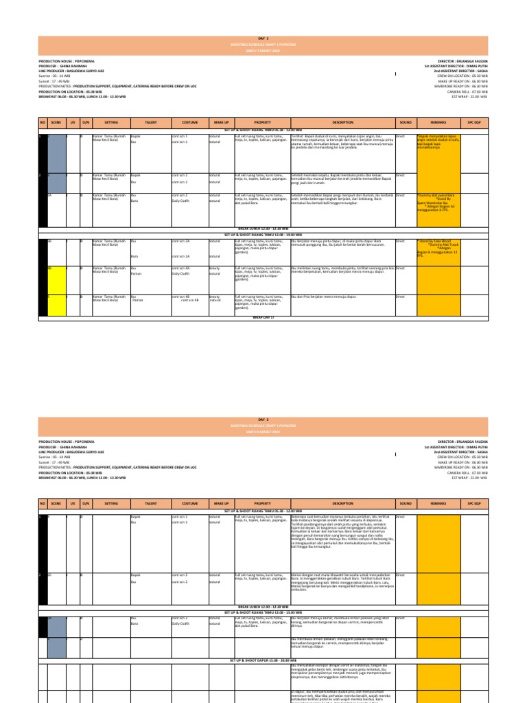 Contoh SHOOTING SCHEDULE | PDF