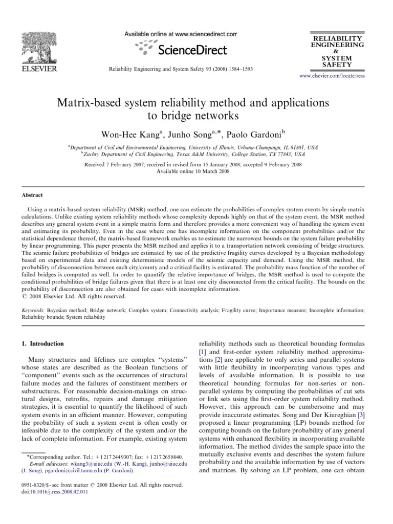 Matrix-Based Reliability for Bridge Networks | PDF | Reliability ...