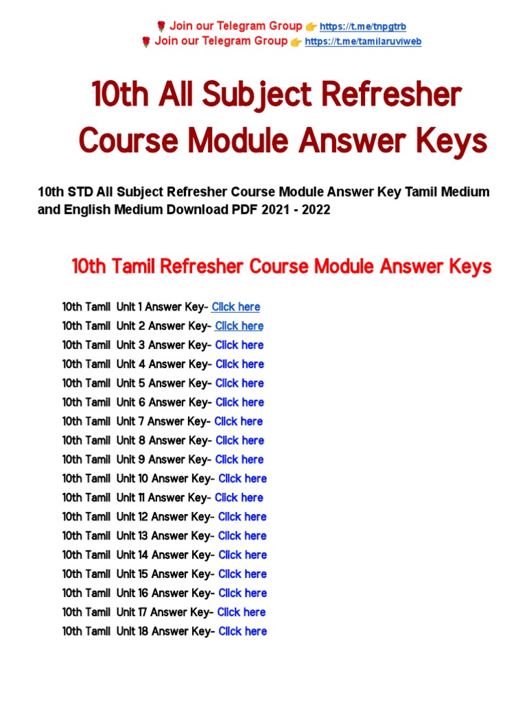 ? 10th All Subject Refresher Course Module Answer Key | PDF | Languages ...