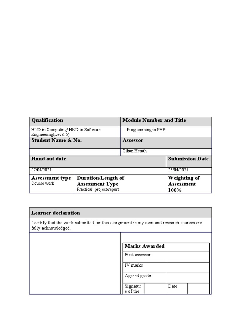 Qualification Module Number and Title: HND in Computing/ HND in ...