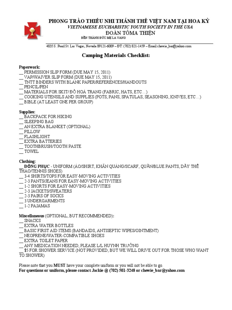Supply Checklist | PDF