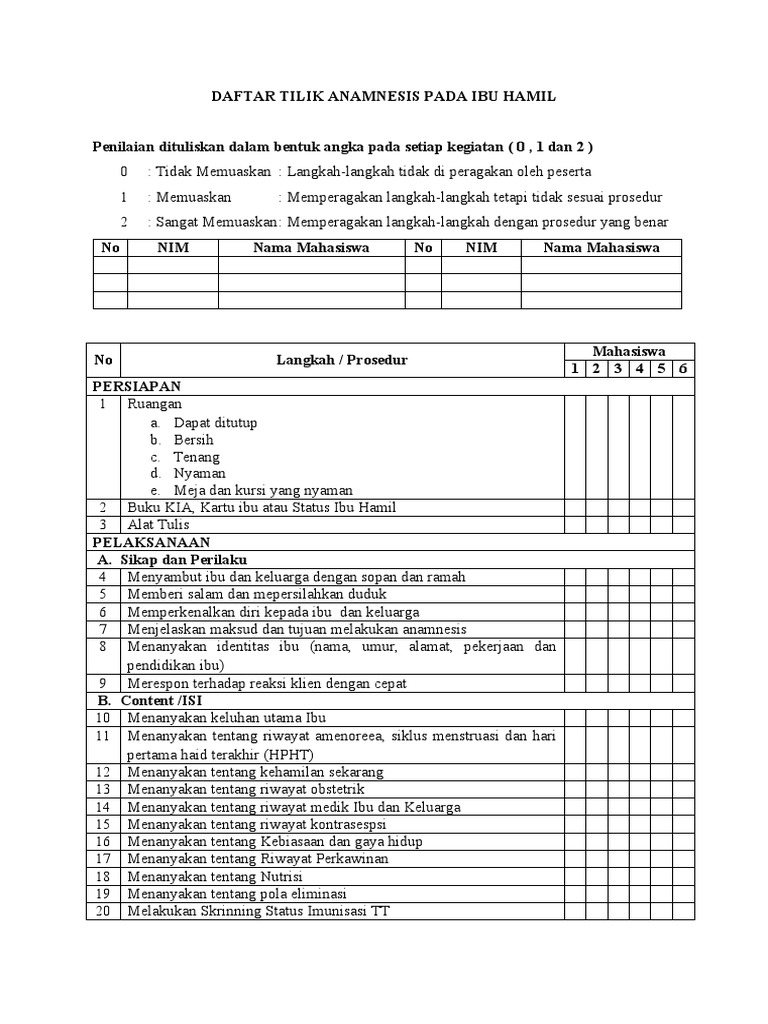 Tilik Anamnesis Ibu Hamil | PDF