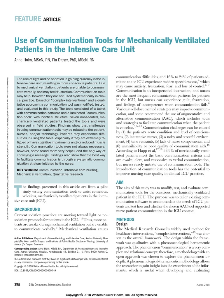 Use of Communication Tools For Mechanically Ventilated Patients in The ...