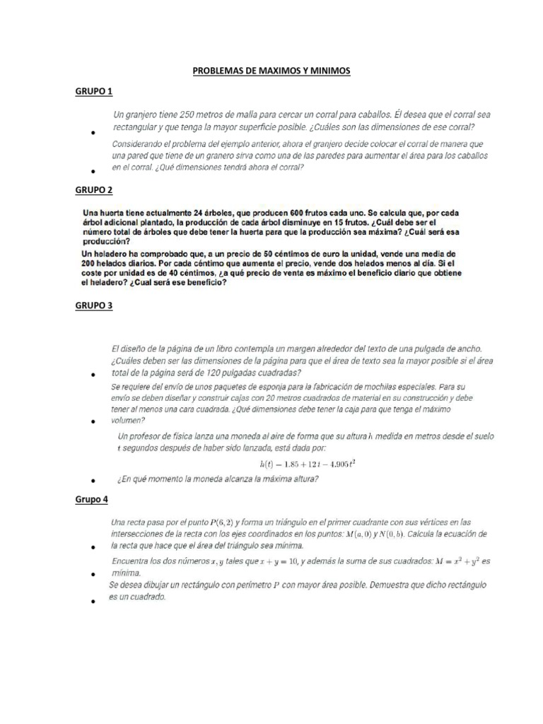Problemas de Maximos y Minimos-1 | PDF