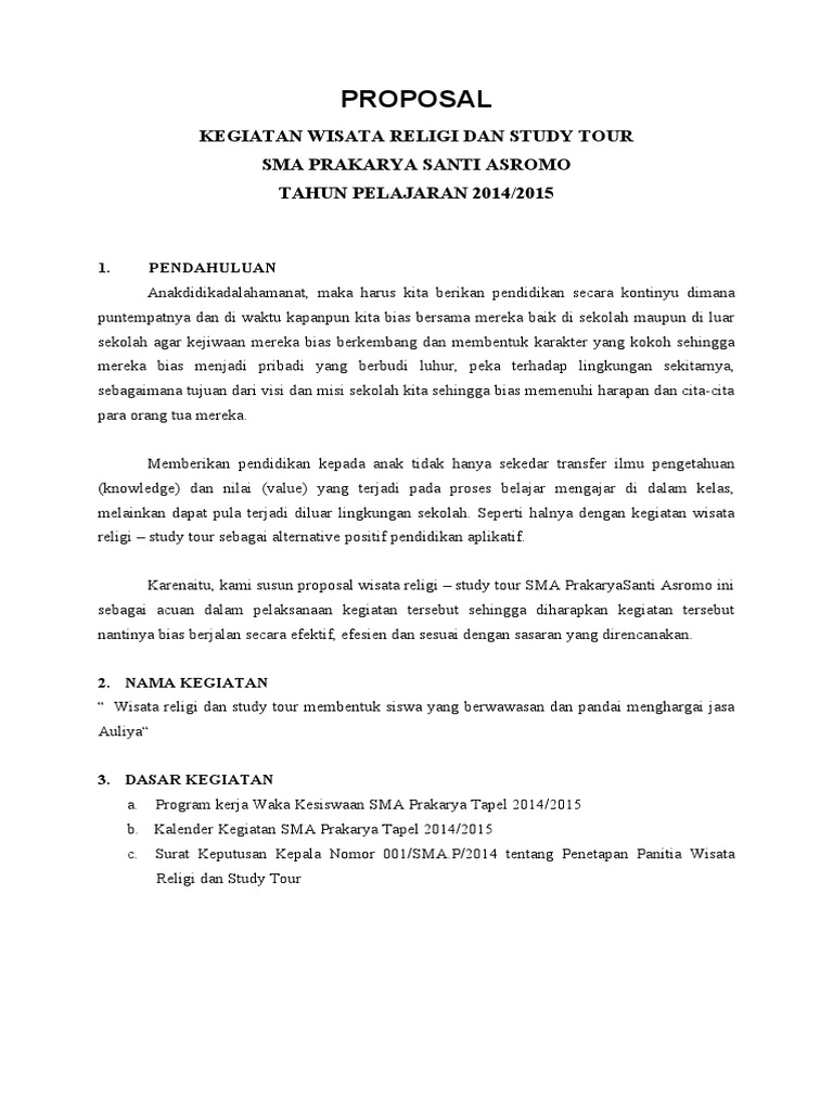 Proposal Studi Tour 2014-2015 | PDF