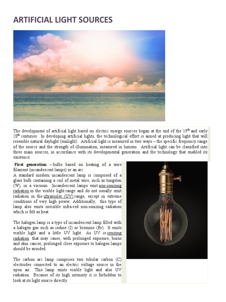 Types of Artificial Light Sources | PDF | Incandescent Light Bulb ...