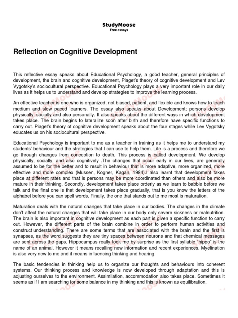 Reflection On Cognitive Development | PDF | Thought | Cognitive Development