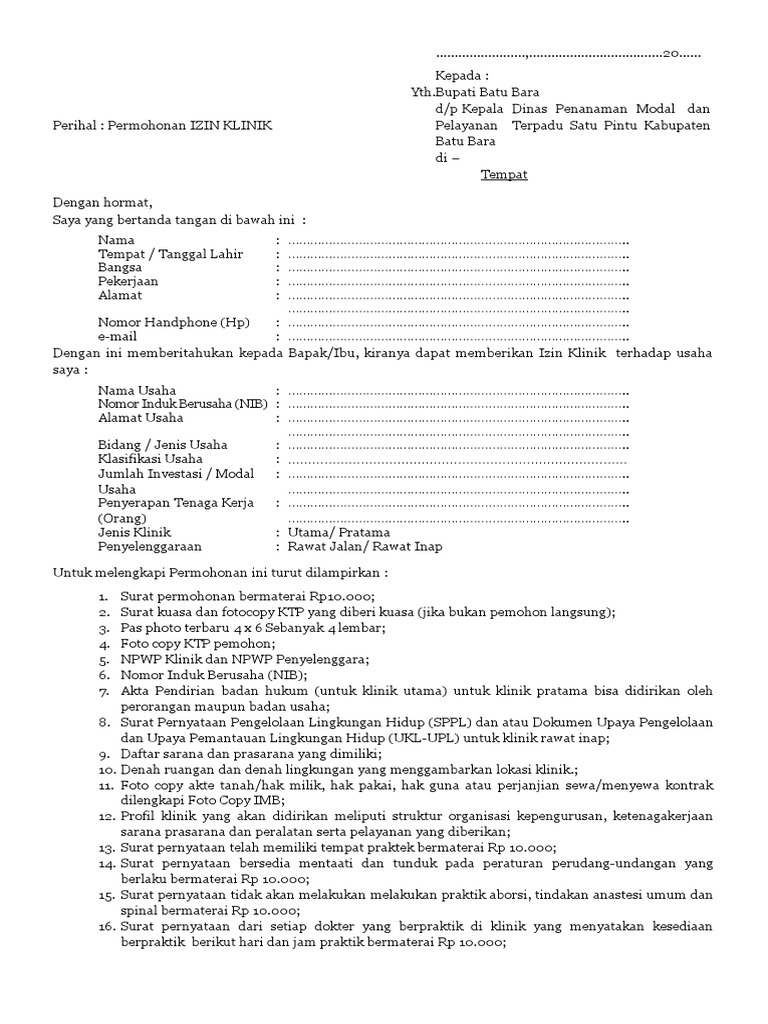 Permohonan Izin Klinik Pdf