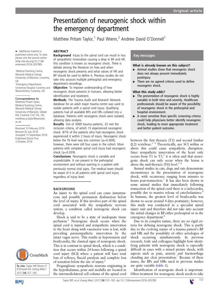 Presentation of Neurogenic Shock Within The Emergency Department. | PDF ...
