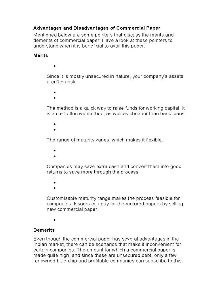 Advantages and Disadvantages of Commercial Paper | PDF