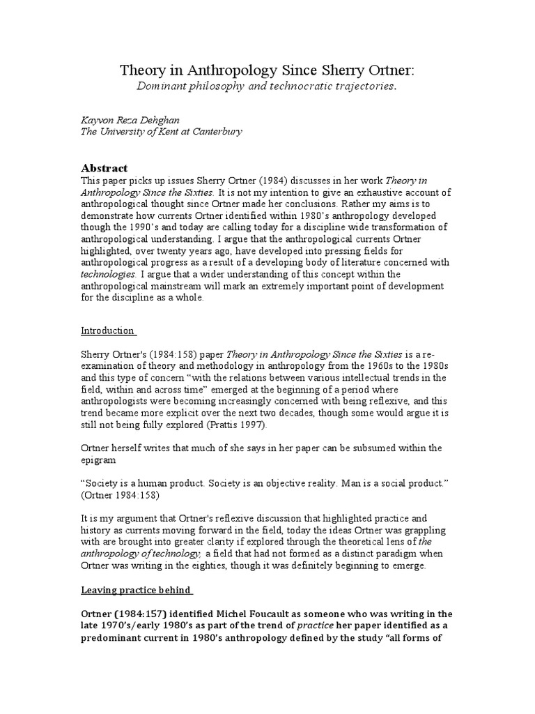 Theory in Anthropology Since Sherry Ortner | PDF | Anthropology ...