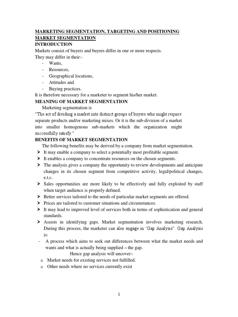 Marketing Segmentation, Targeting and Positioning | PDF | Market ...