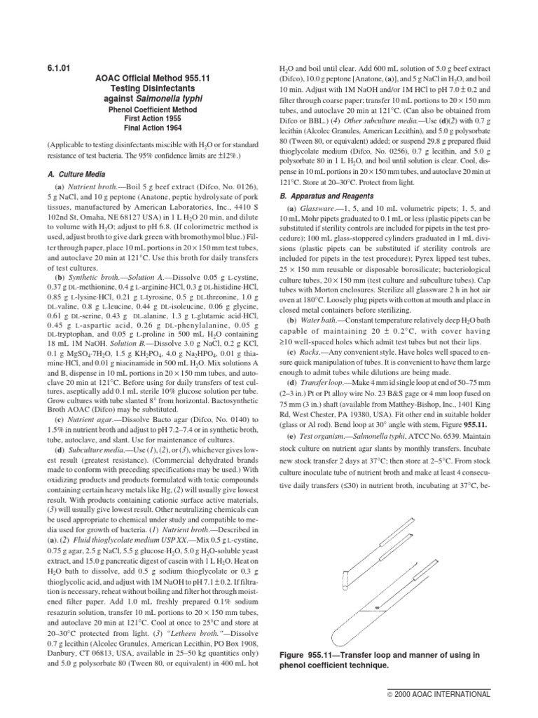 6.1.01 AOAC Official Method 955.11 Testing Disinfectants Against ...