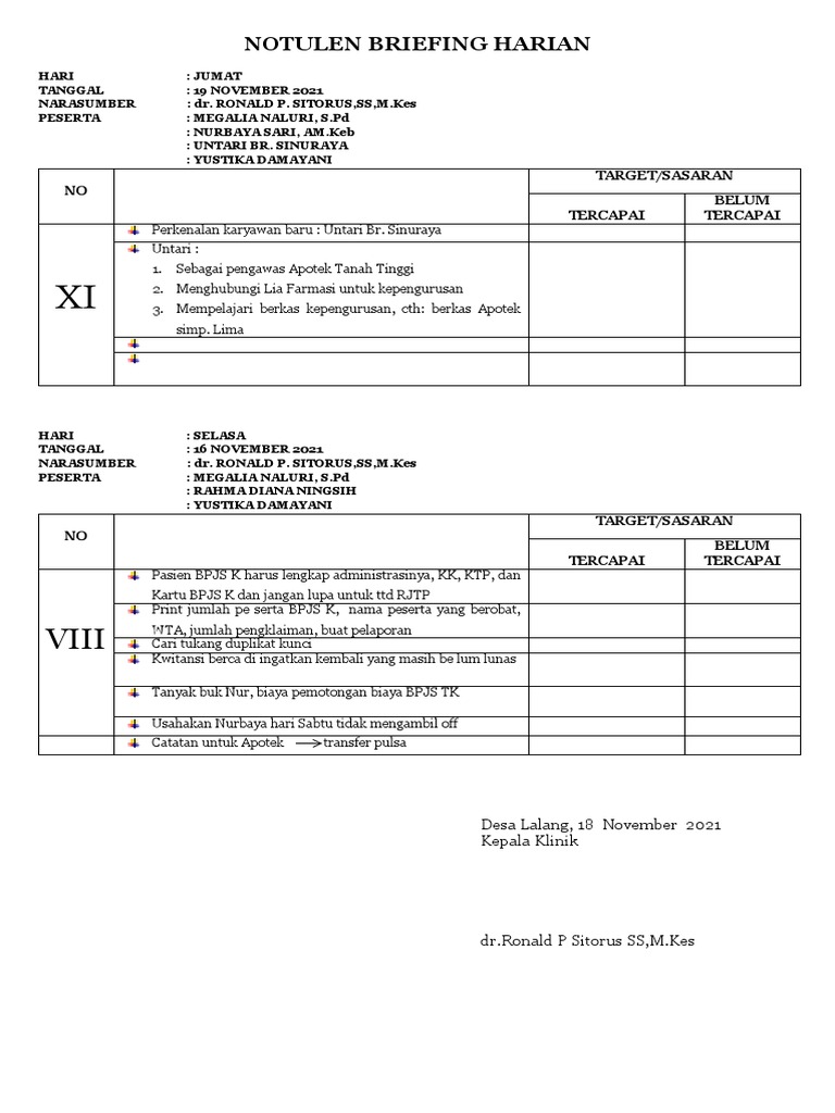 Notulen Briefing Harian | PDF