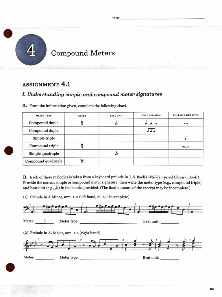 MUSC 110 Compound Meters Worksheet | PDF | Notation | Musical Forms