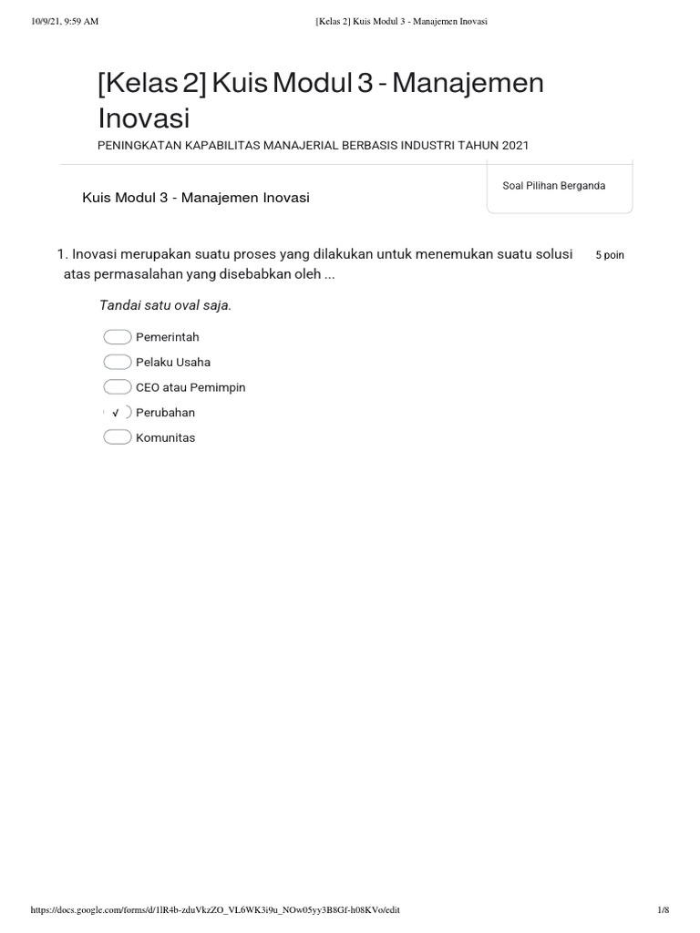 Kuis Modul 3 - Manajemen Inovasi | PDF