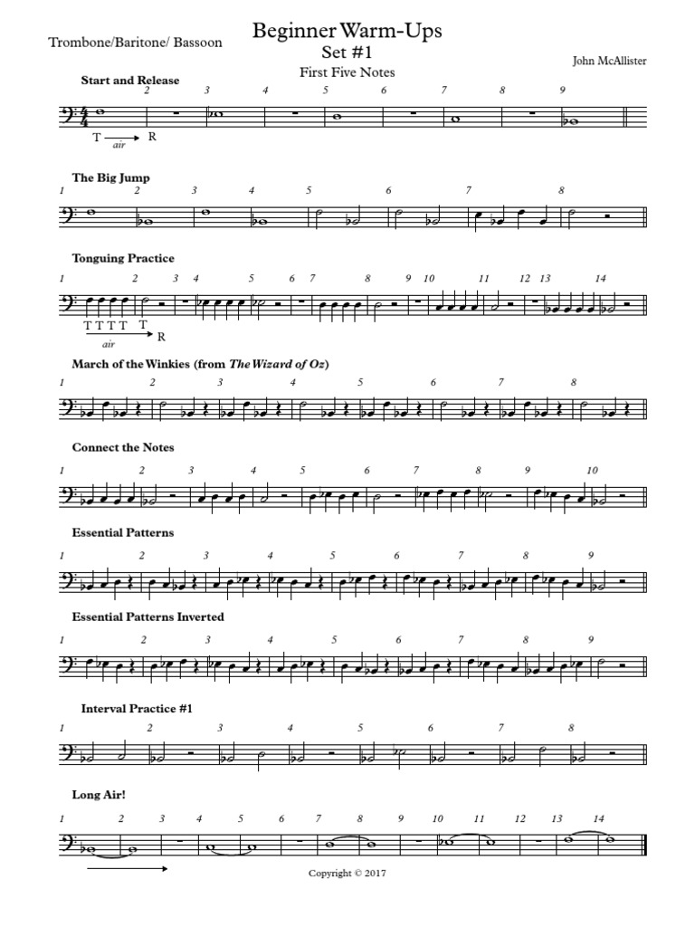 Beginner Warm-Ups Set 1 - 07. Trombone-Baritone-Bassoon | PDF
