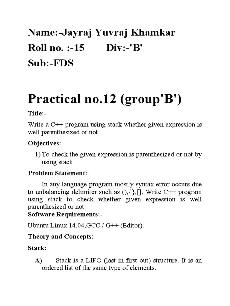 Fds Practical No. 12 (Group 'D') | PDF | Array Data Structure | Bracket