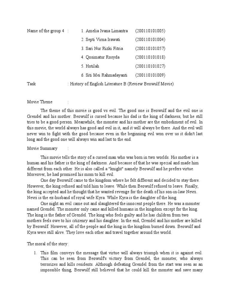 Group 4 Review Beowulf Movie | PDF | Beowulf