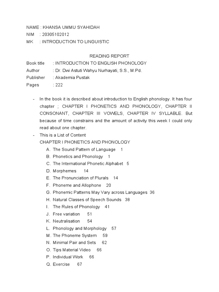 Reading Report | PDF | Phoneme | Phonology