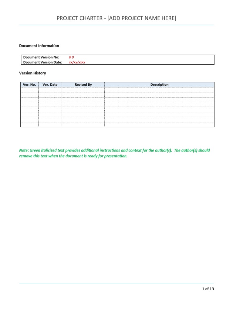 Project Charter Template Overview | PDF | Goal | Risk