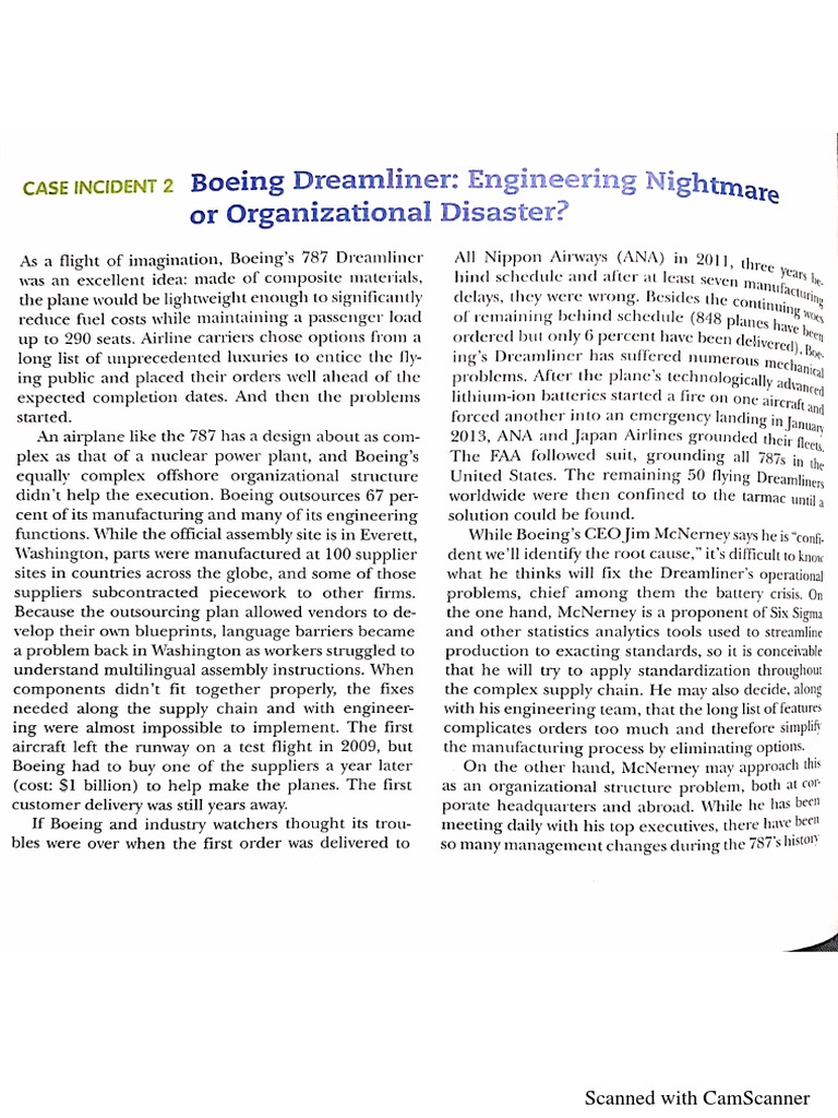 Case 3 Boeing Dreamliner - Engineering Nightmare or Organizational ...
